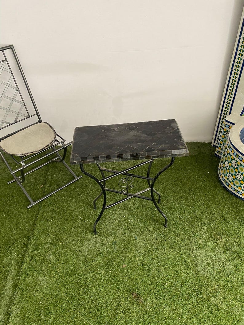 Moroccan Zellige Tile Table – Handmade Mosaic Coffee Table – Black ...