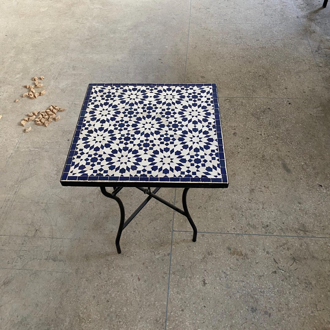 Handmade Moroccan Mosaic Table: Blue Geometric Tile, Patio or Indoor - Etsy
