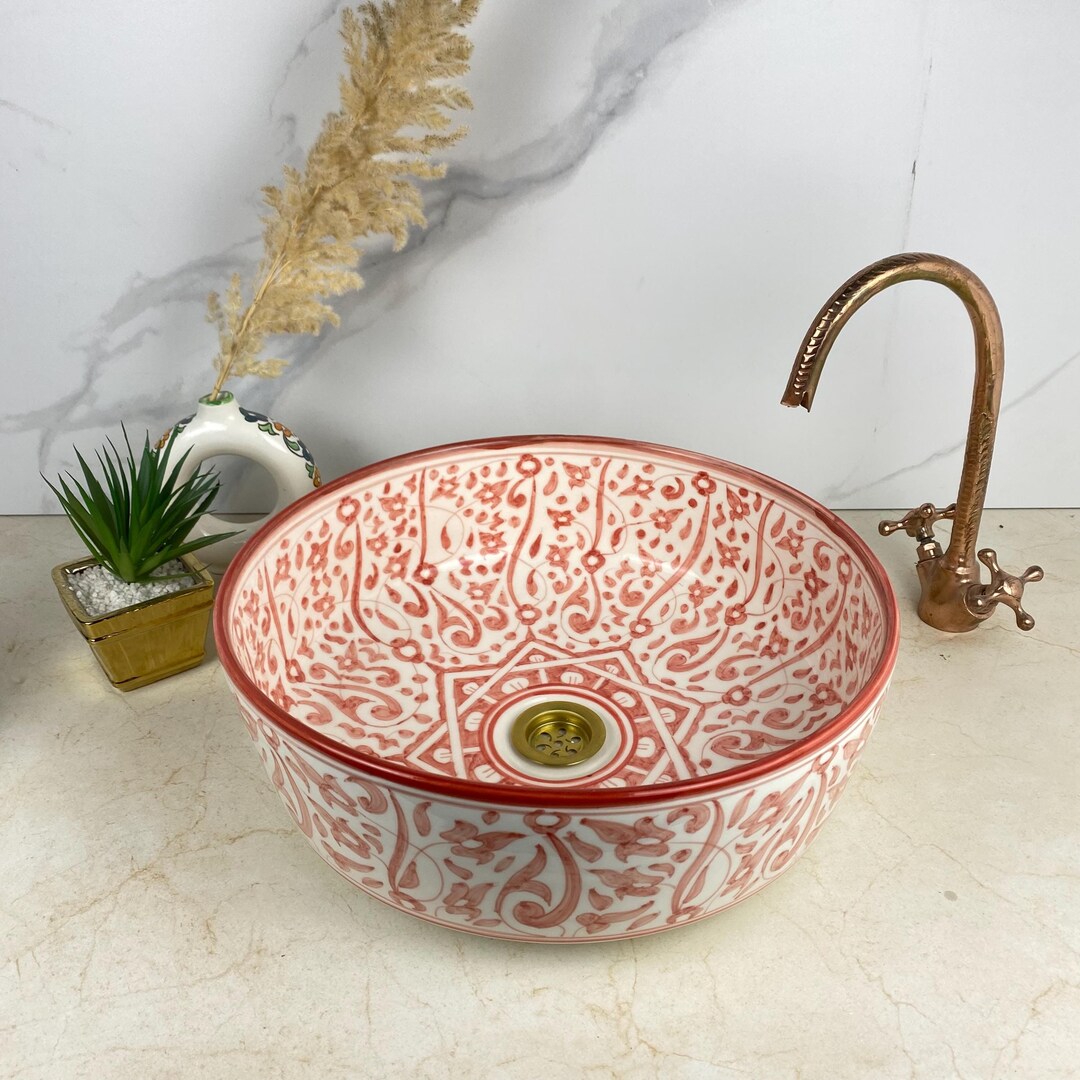Custom Made Natural Pink Modern Flower Bathroom Vessel Washbasin ...