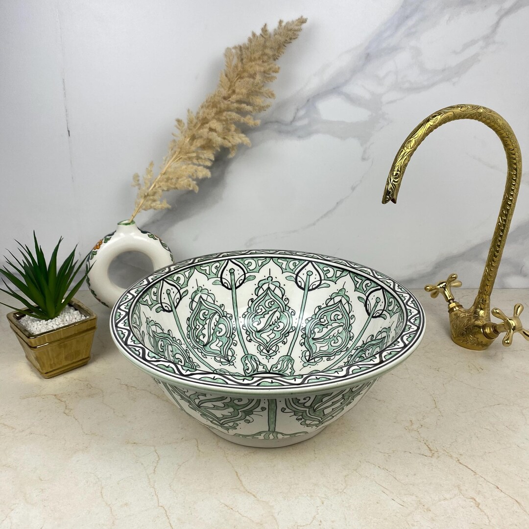 Custom Green Design Natural Flowers - Modern Bathroom Vessel Washbasin ...