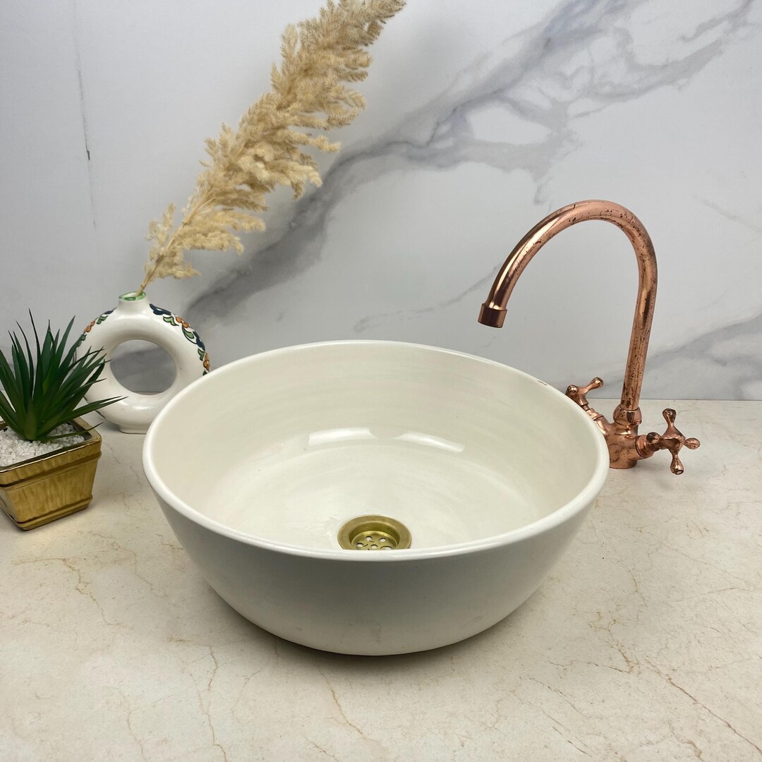 Custom Made White off Ceramic Washbasin - Glazed Countertop Vanity ...