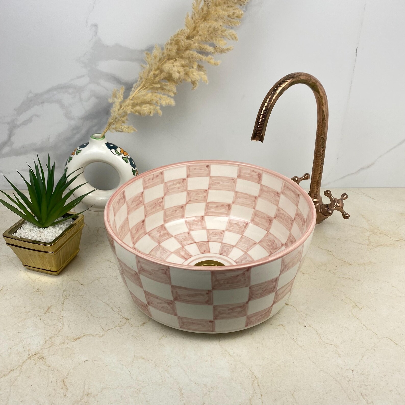 Pink Ceramic Sink round Bathroom Vessel Sink Vanity Handmade Ceramic ...
