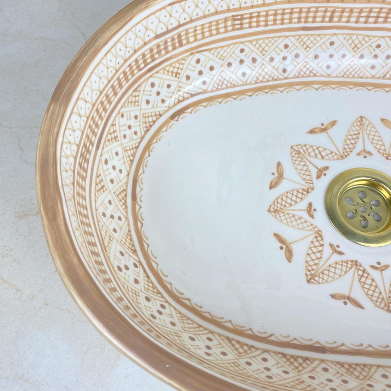 Handcrafted Beige Ceramic Sink – Moroccan Geometric Oval Wash Basin - Etsy