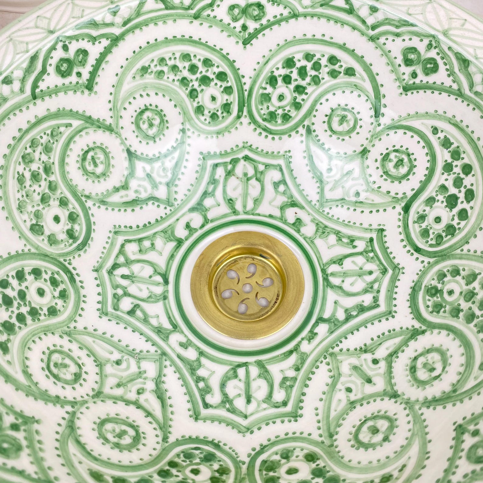 Green FALAWAT Ceramic Wash Basin With Wave Rim- Handmade Moroccan Basin ...