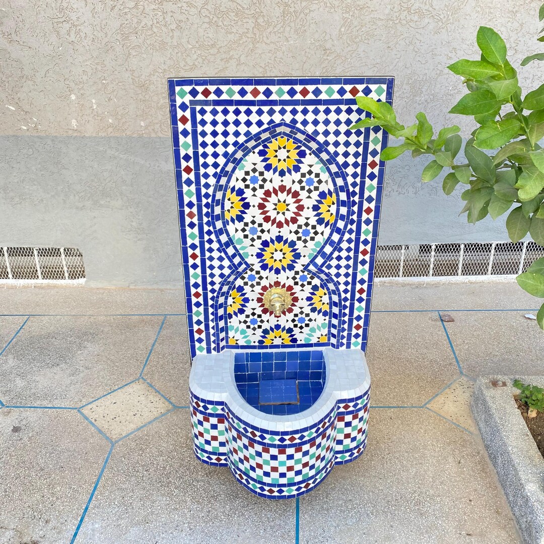 Moroccan Zellige Mosaic Fountain - Handmade Garden Water Feature - Etsy ...