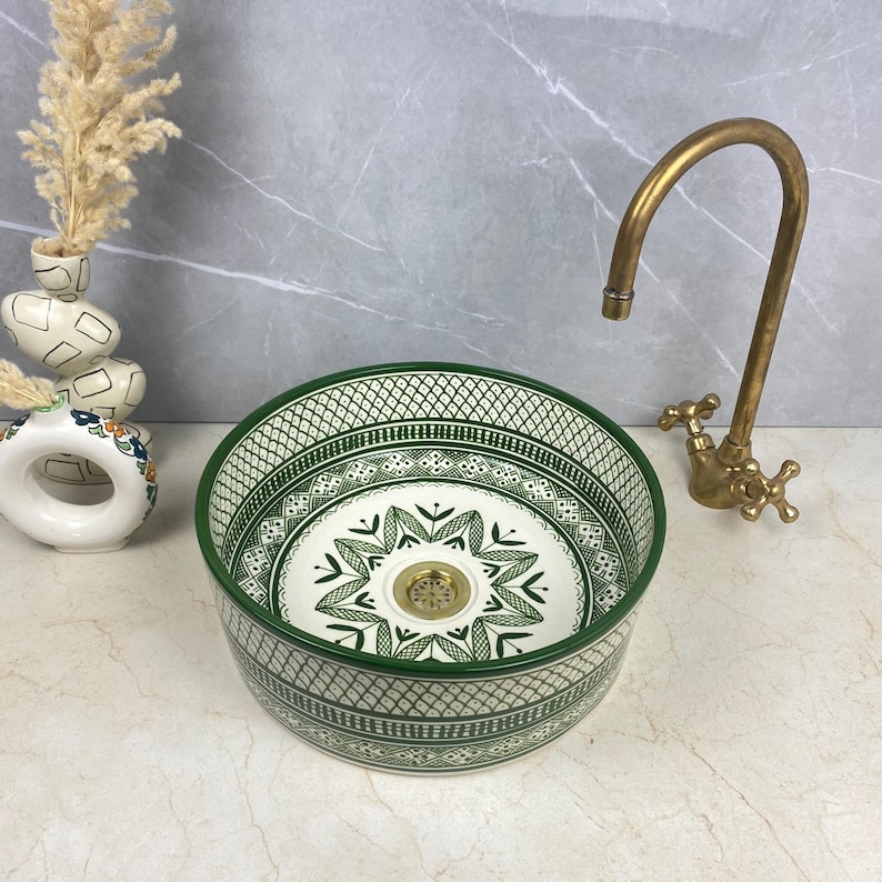 Custom With Green SHEBKA Mid Century Rustic Basin Sink - Ceramic ...