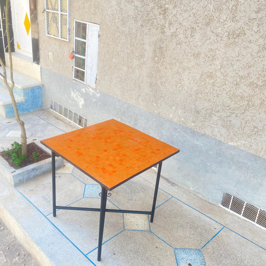 Moroccan Mosaic Outdoor Table – Handmade Orange Tile Patio Table ...