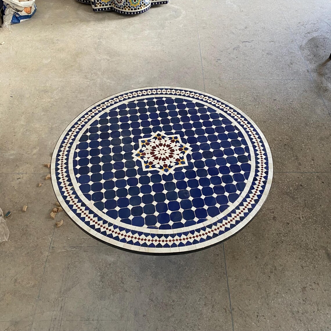 Handmade Moroccan Mosaic Tile Table - Blue and White Zellige Coffee ...