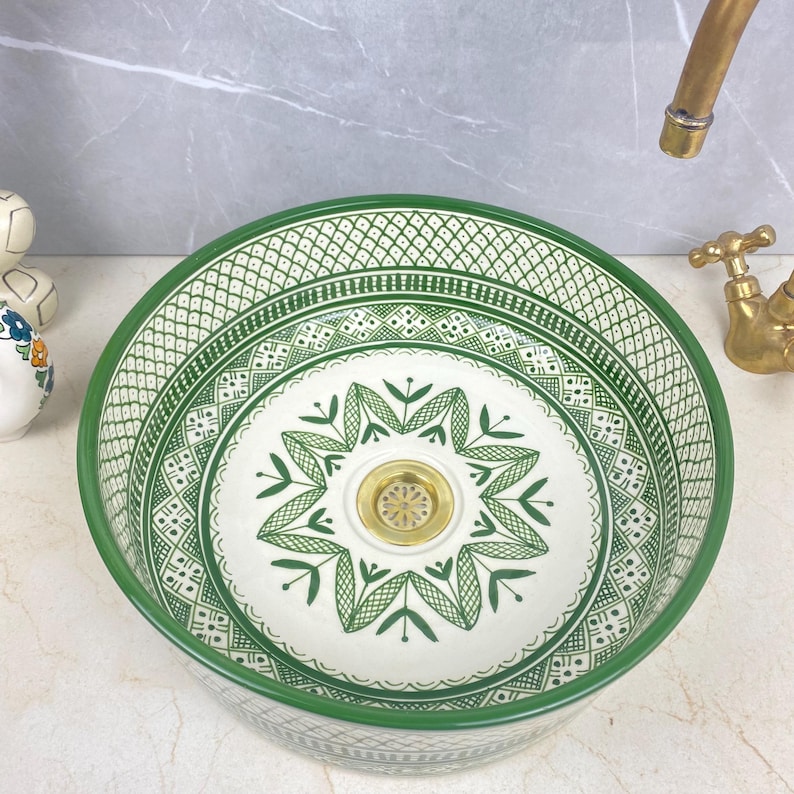 Custom With Green SHEBKA Mid Century Rustic Basin Sink - Ceramic ...