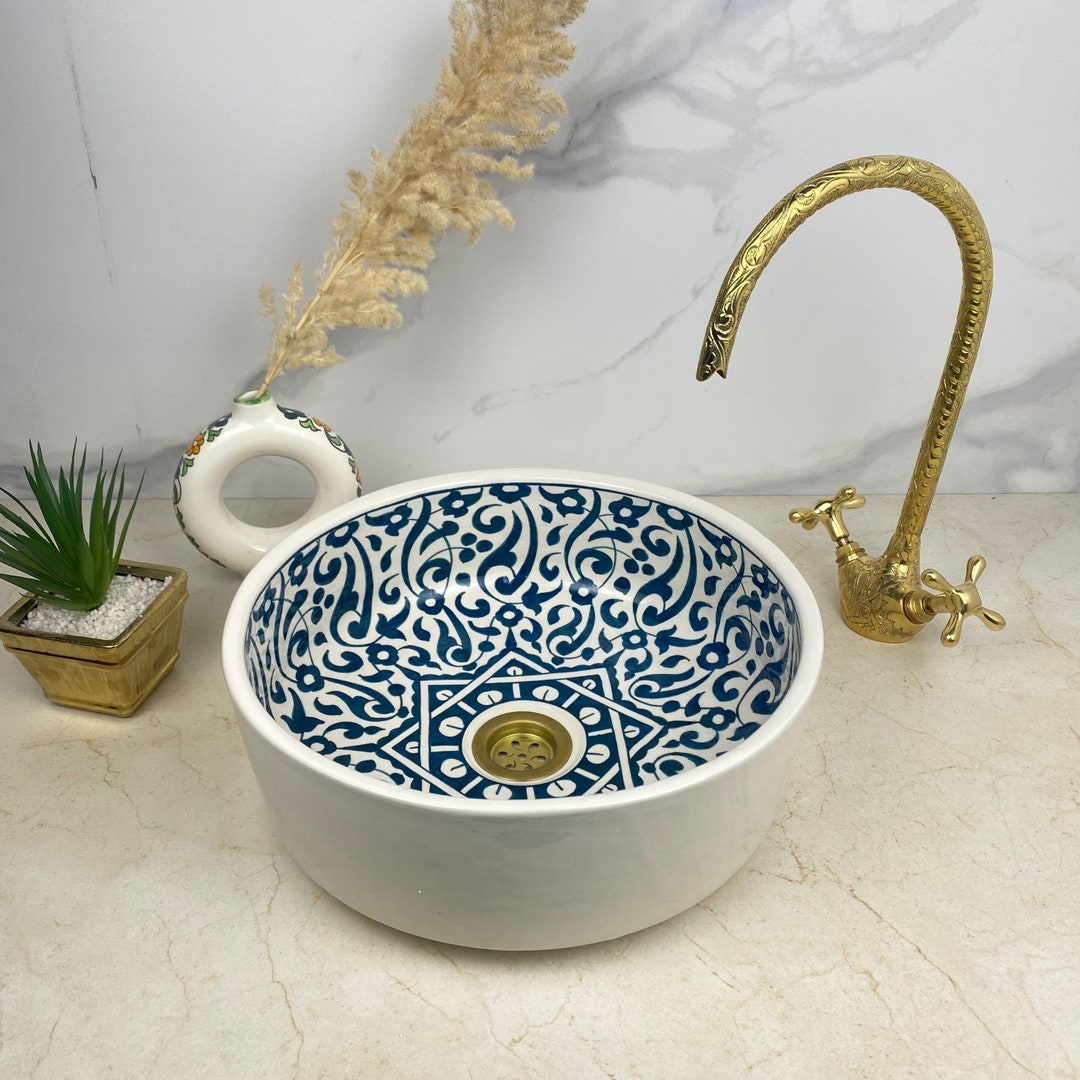 Custom Made Natural Blue Modern Flower Bathroom Vessel Washbasin ...
