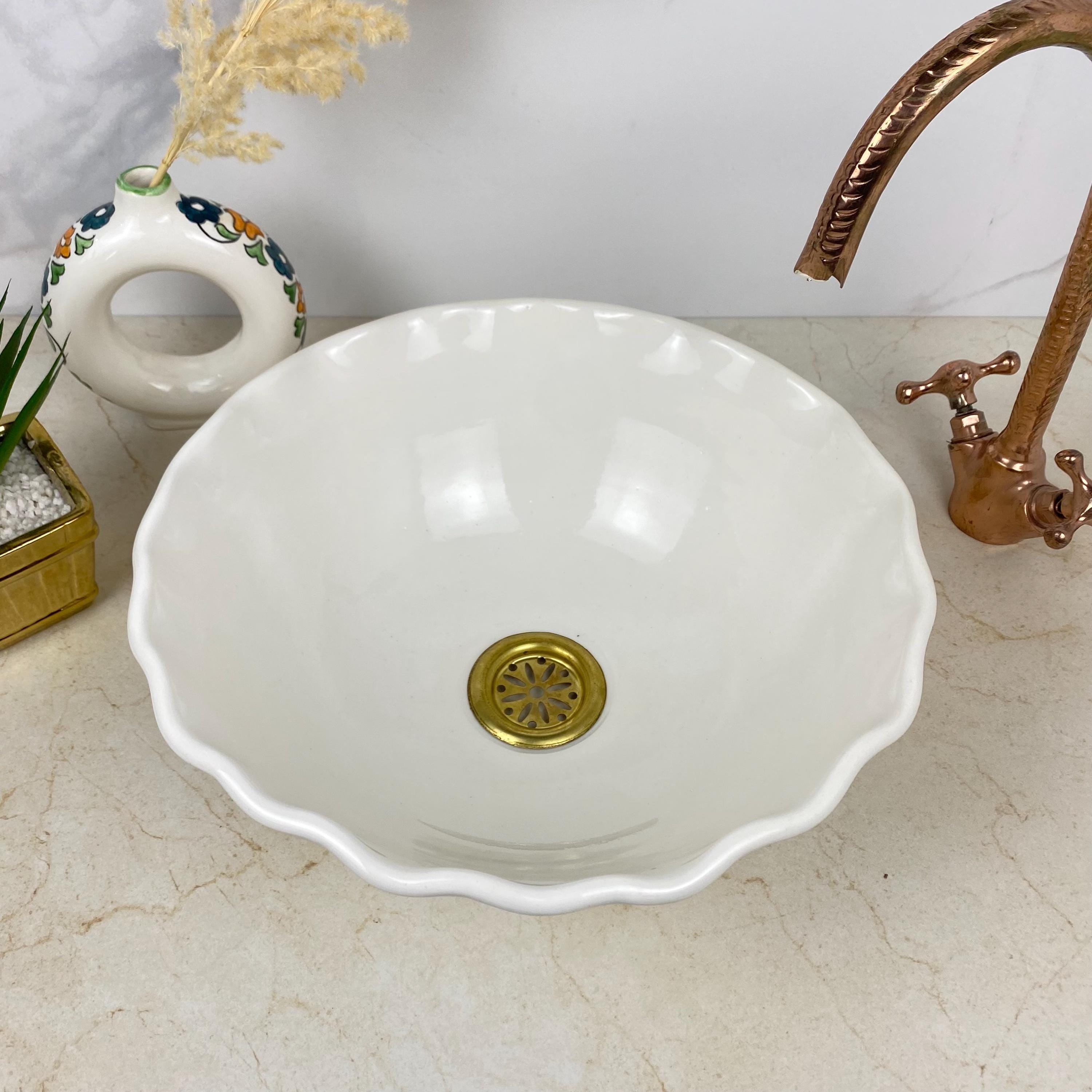 Ceramic Wash Basin With Wave Rim Handmade Moroccan Basin Sink - Etsy