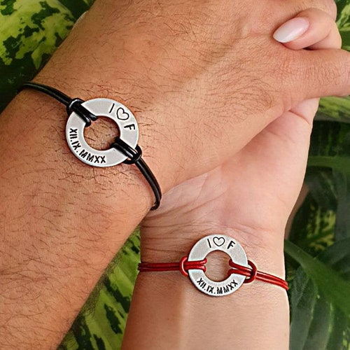 Custom Engraved Couples Bracelets Set Matching Personalized - Etsy