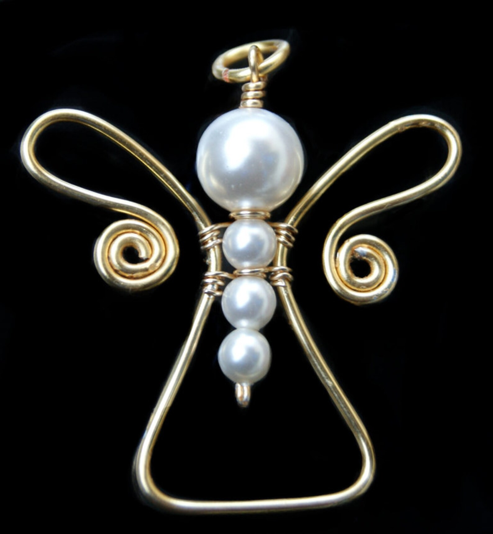 Wire Wrapped Angel Pendant Swarovski White Pearls Baby - Etsy UK