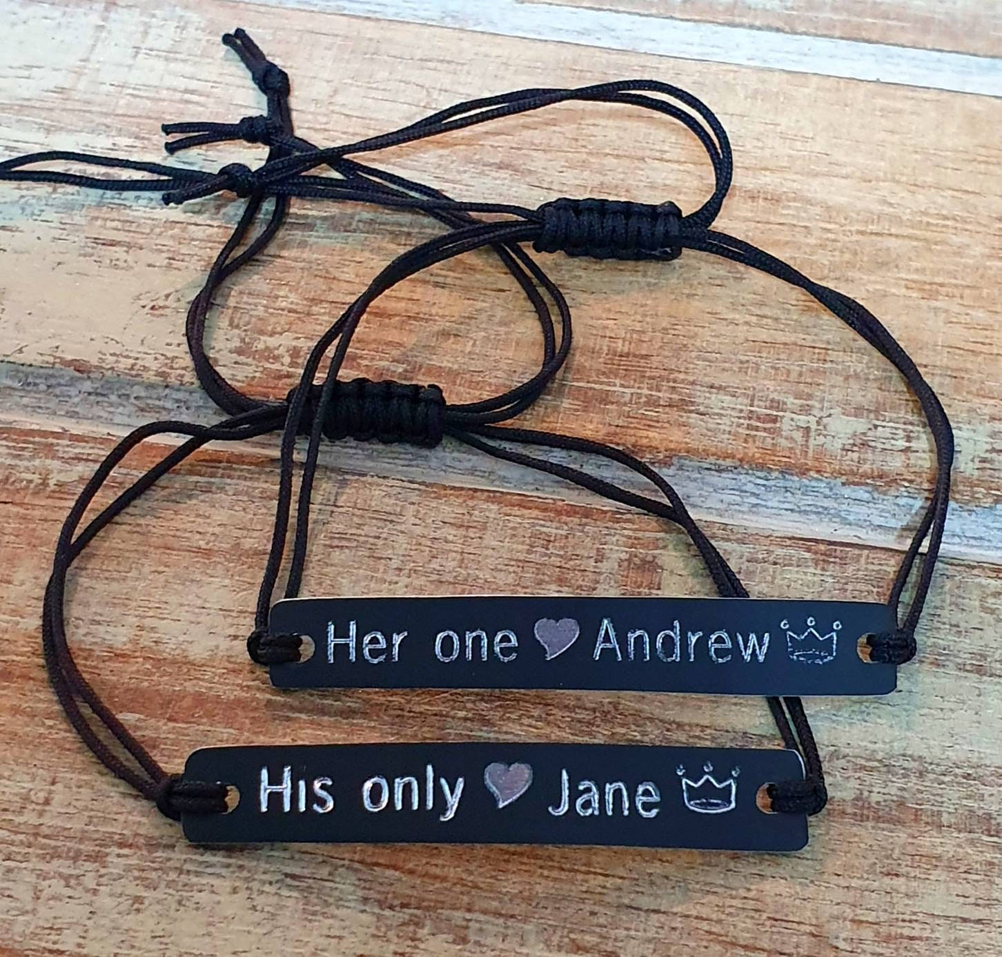 Set of 2 Personalized Couple Bracelets Engraved Her One His | Etsy
