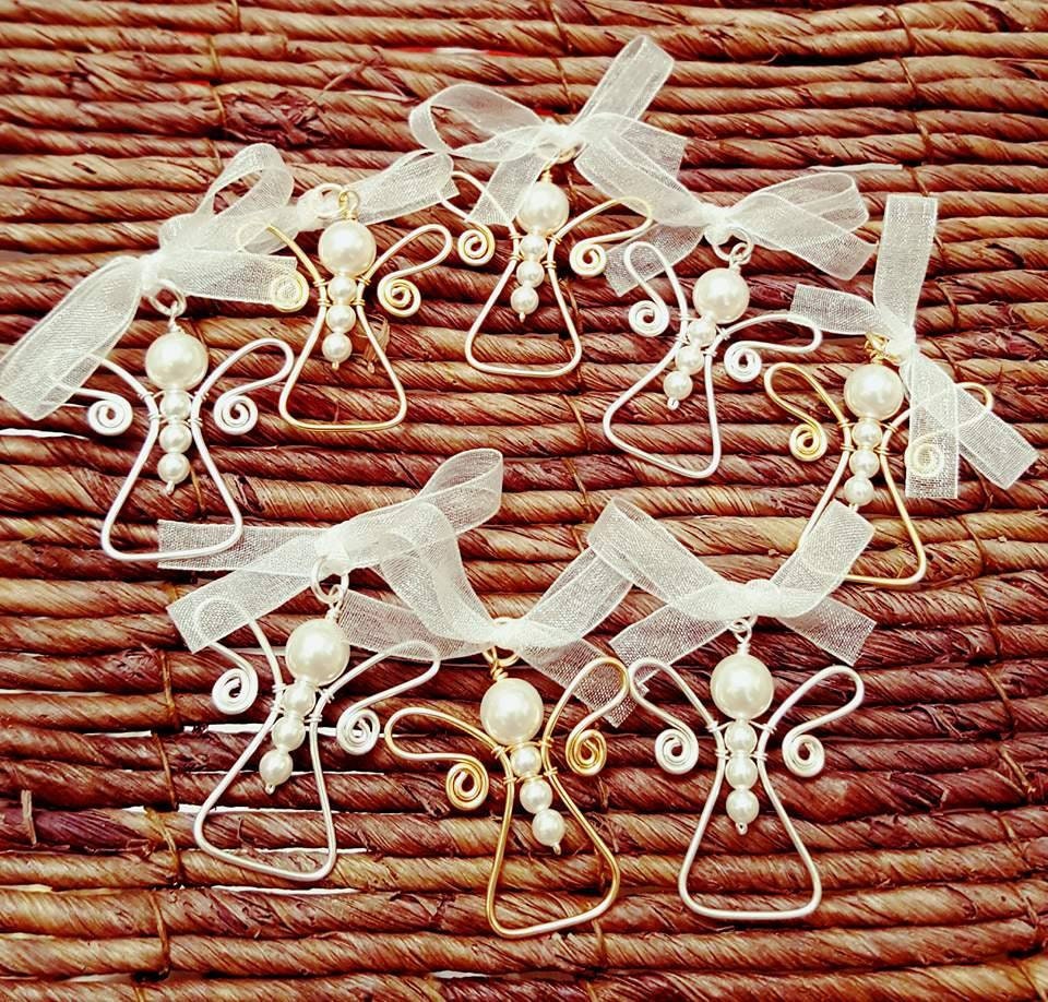 Wire Wrapped Angel Pendant Swarovski White Pearls Baby - Etsy