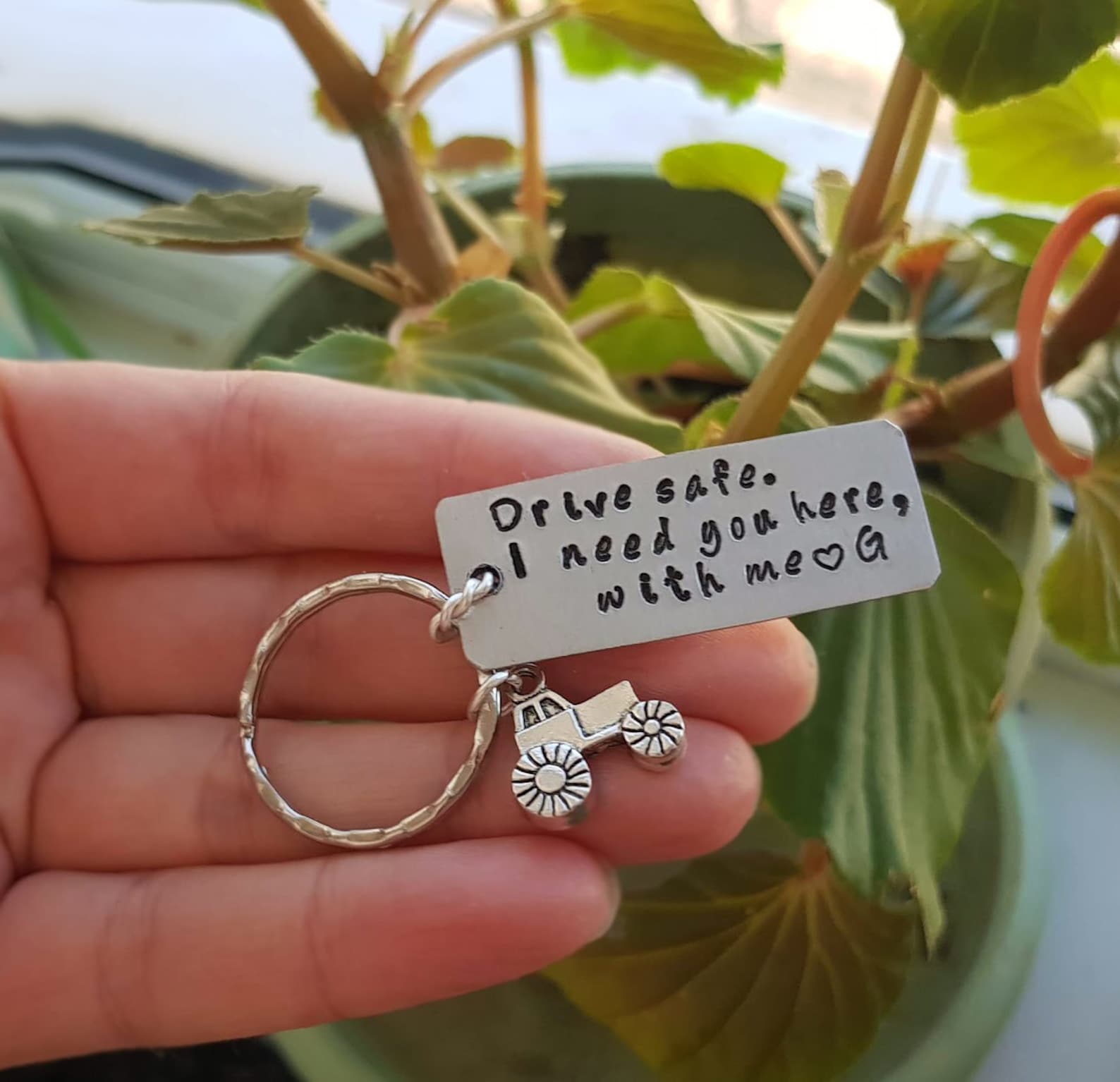 Personalized Keychain, Drive Safe, Tractor Charm, Aluminum, Couples ...