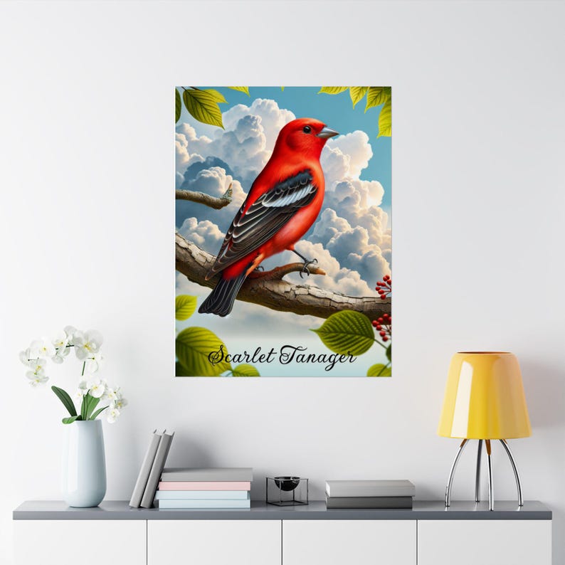 Scarlet Tanager Birth Month Bird Poster March Ideal Gift for Mother's ...