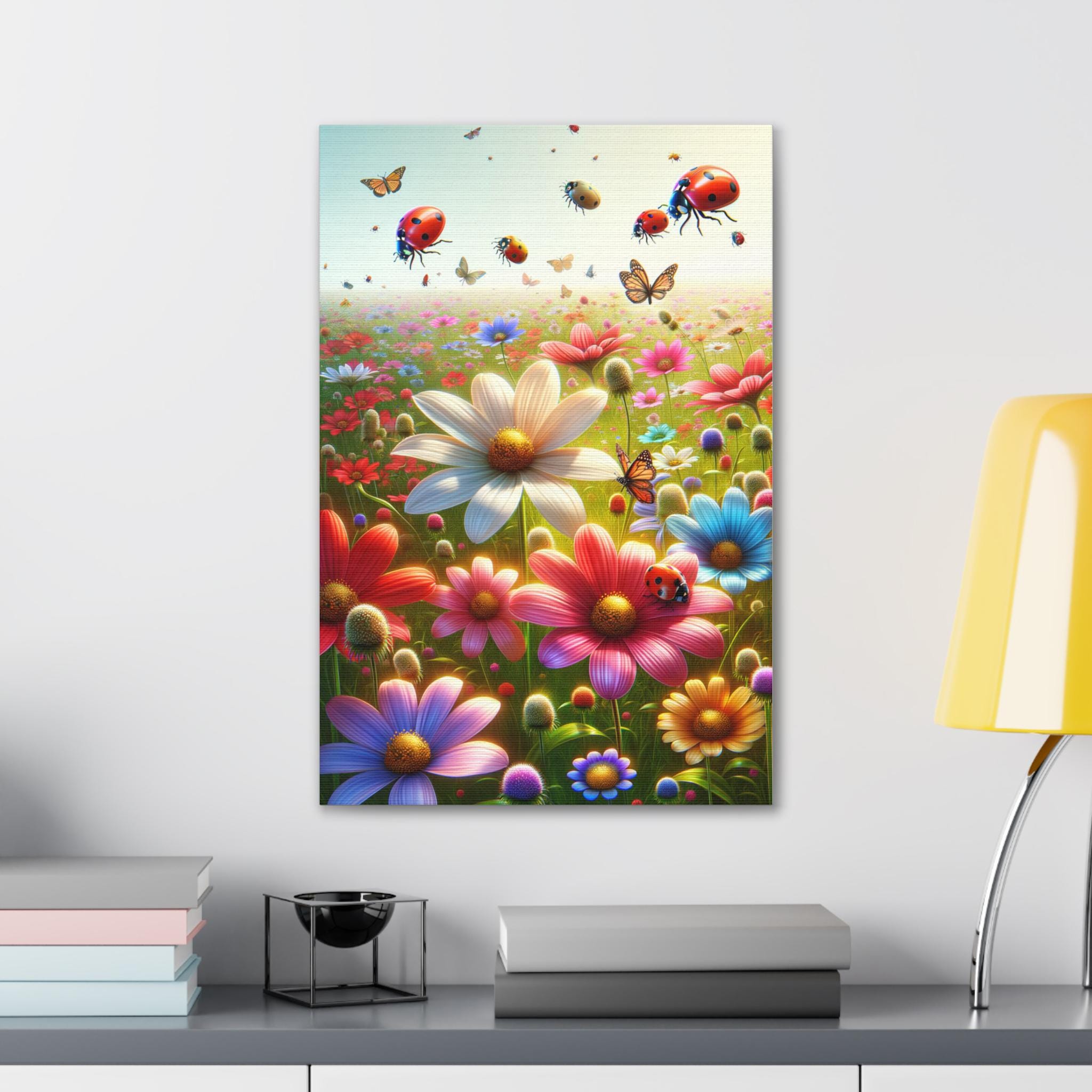 Ladybugs and Butterflies Stretched Canvas Gallery Print Artwork of ...
