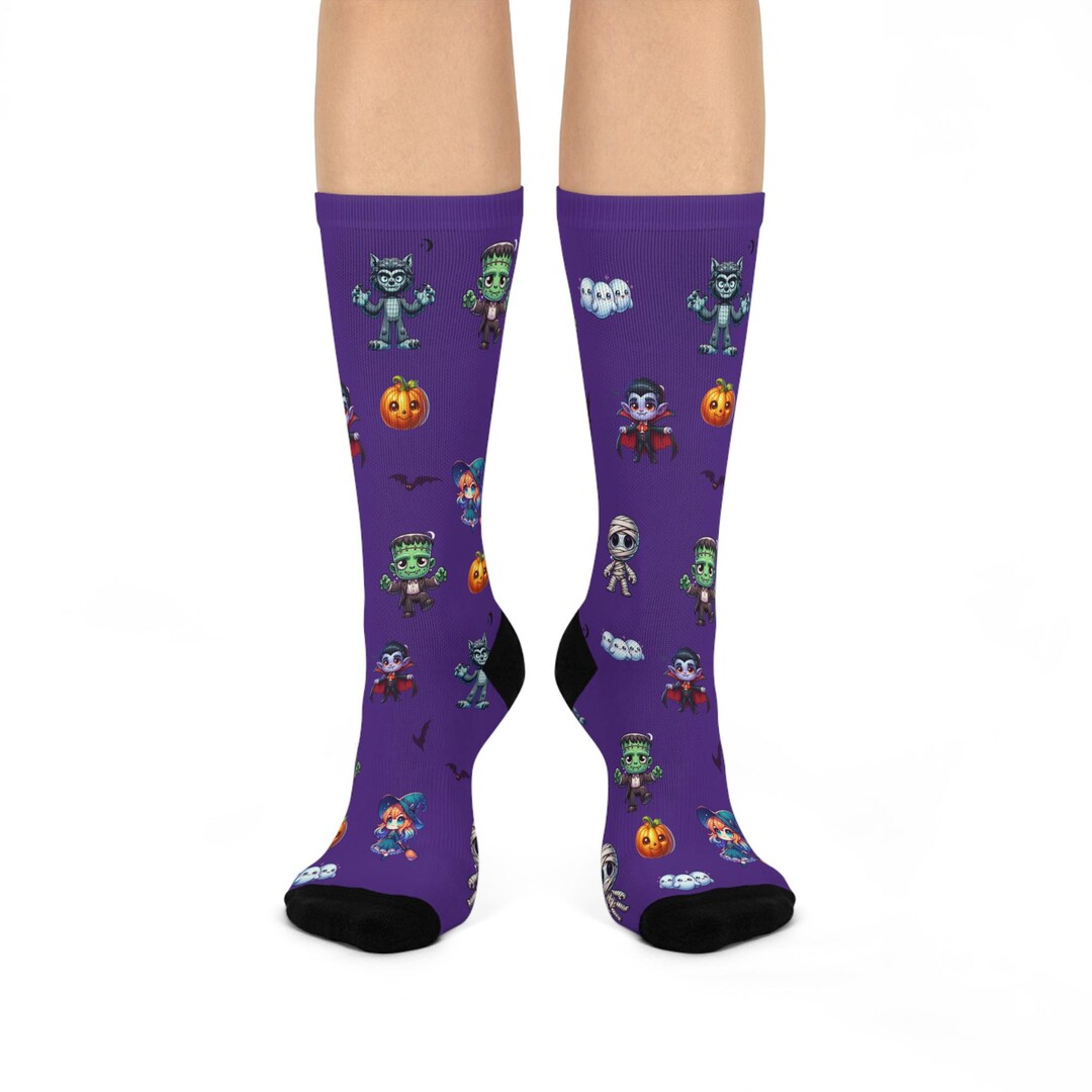 Halloween Characters Cushioned Socks Witchy Purple Great for Trick or ...