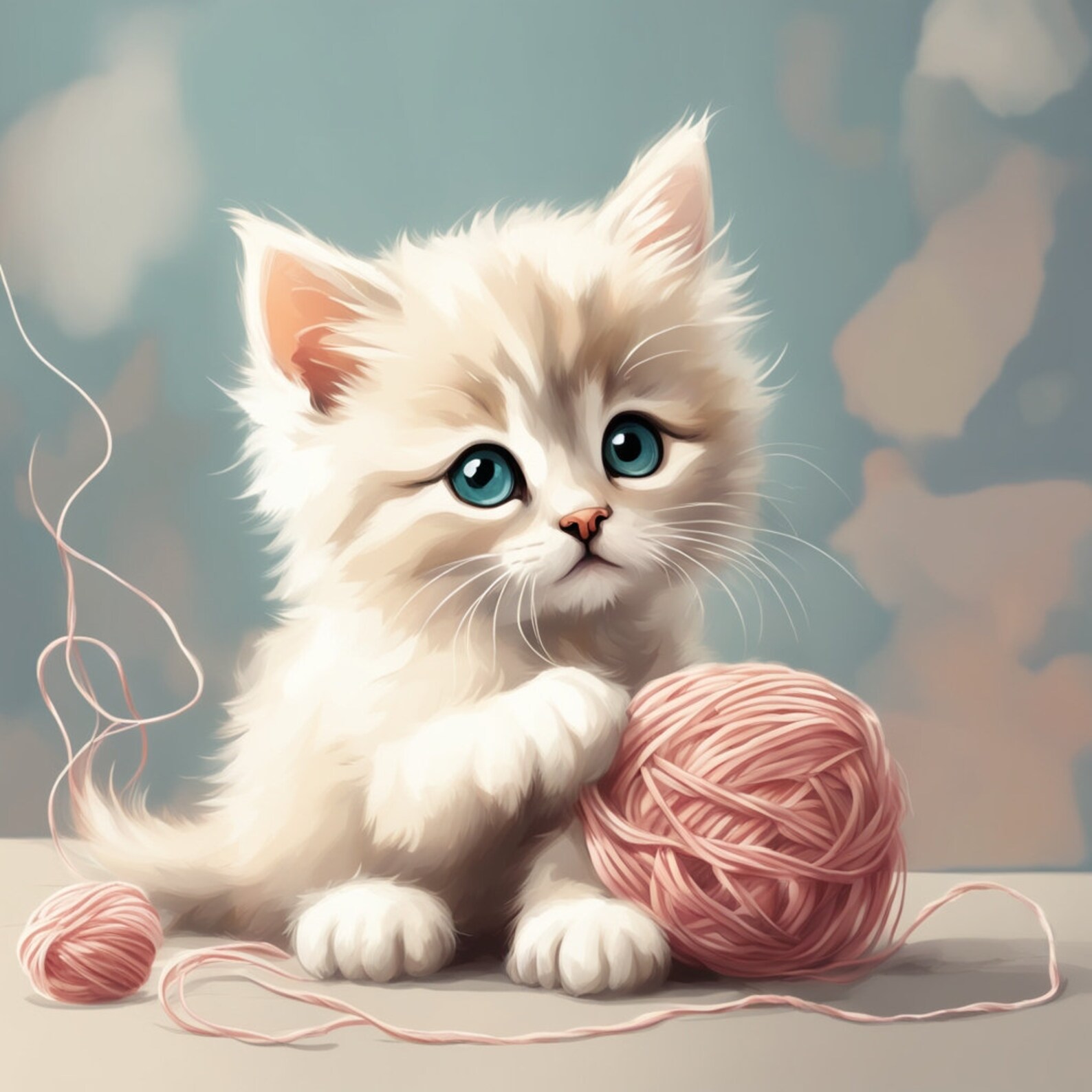 Adorable Kitten Digital Art Collection Cute Cats Playing With Yarn High ...