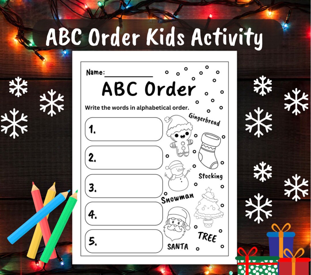 Christmas ABC Order Worksheets for Kids - 8.5''x11'' Printable Digital ...