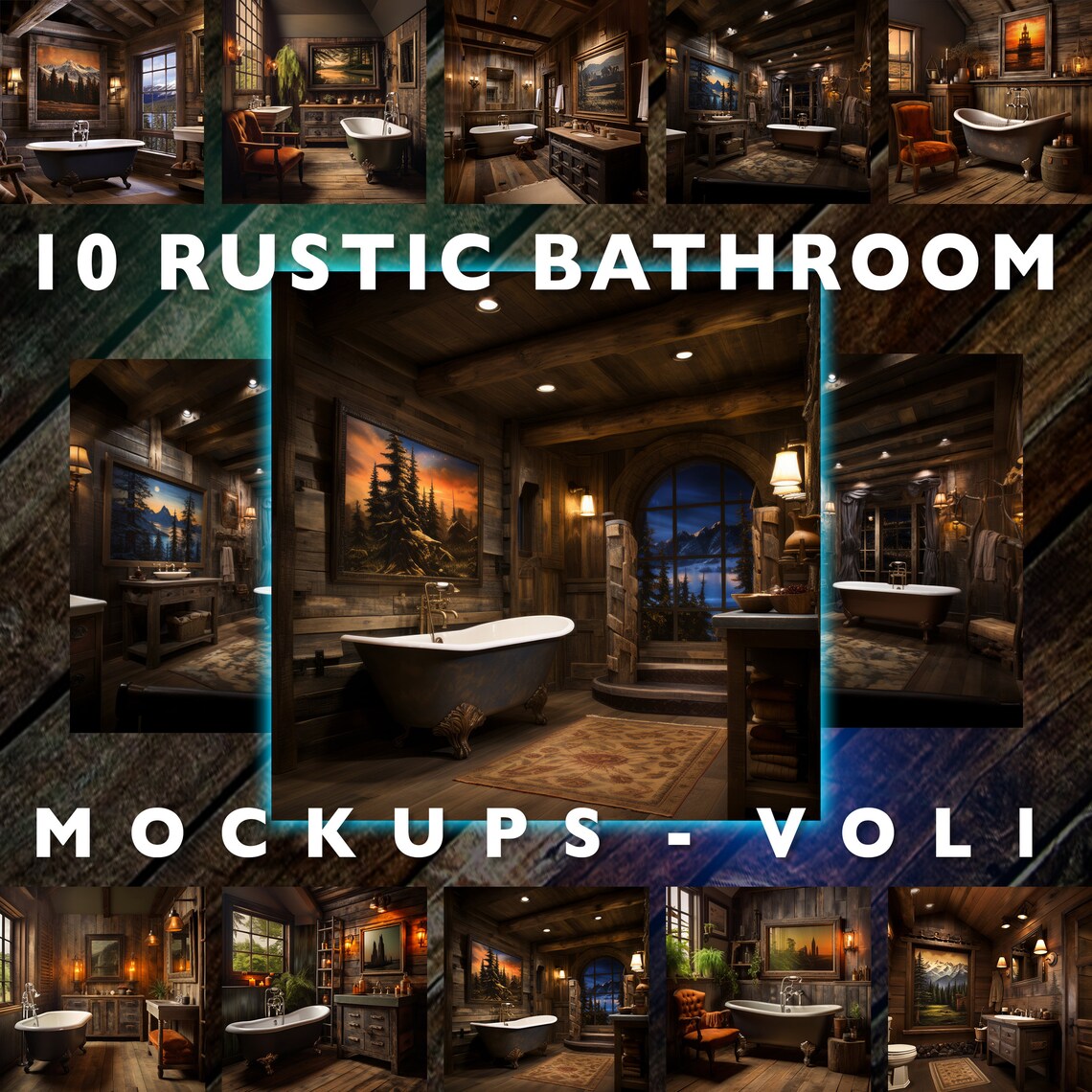 10 Rustic Bathroom Frame Mockups Vol 1 Mockups Room Mockups Cabin ...
