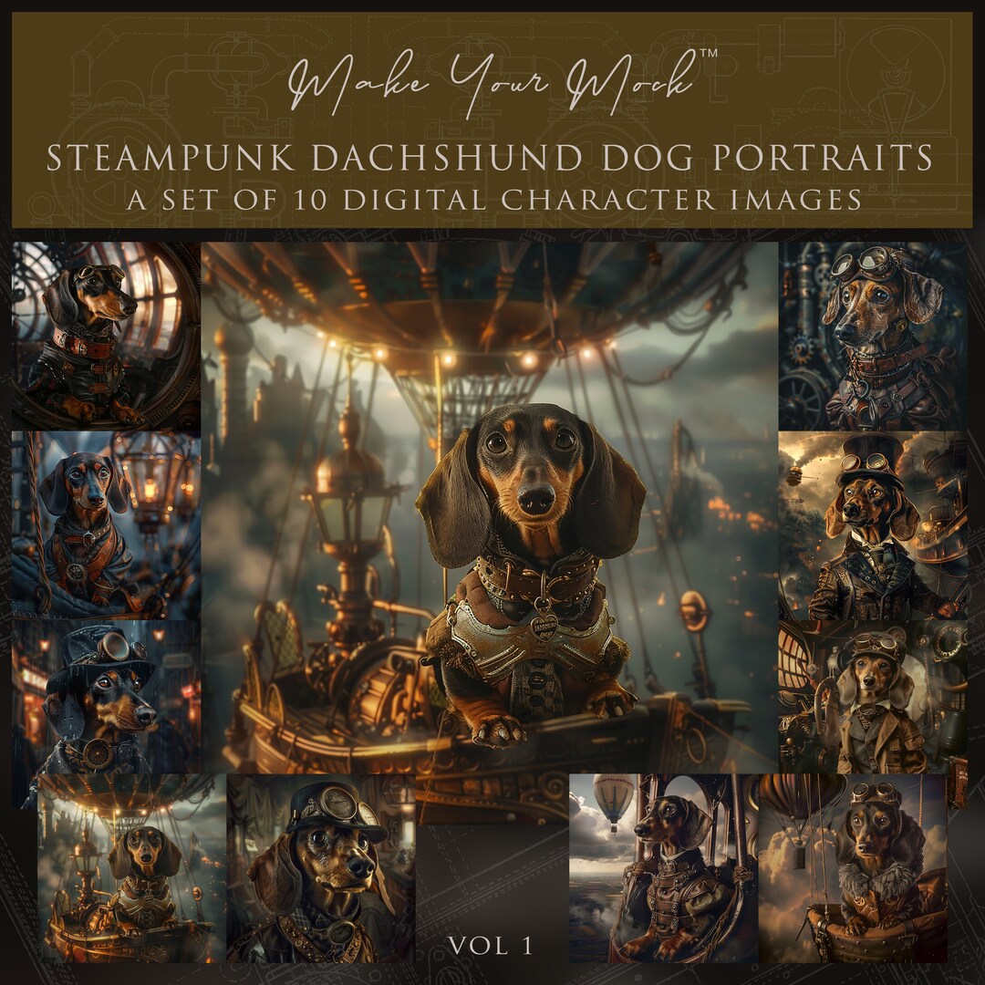 10 Steampunk Dachshund Dog Portraits Vol 1 Steampunk Dogs Steampunk ...