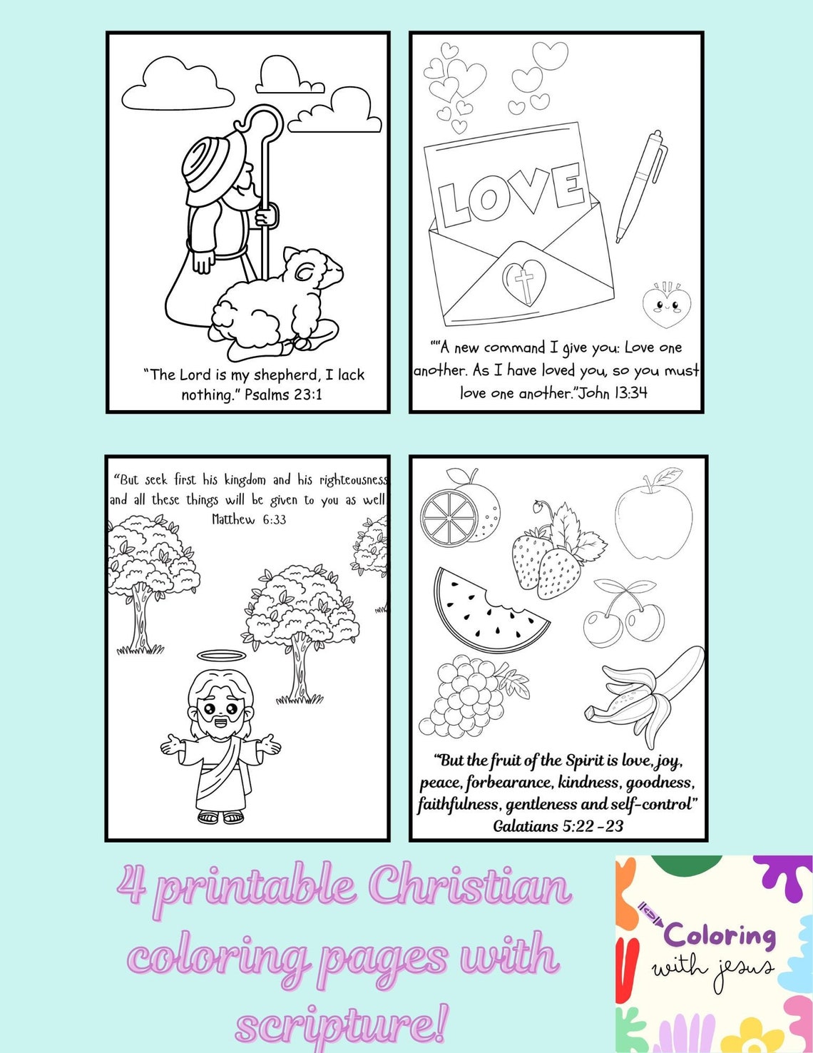 Christian Kids Coloring Pages With Scripture (digital Download) - Etsy
