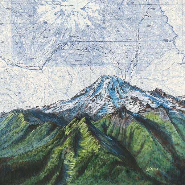 Mount Rainier Drawing - Etsy