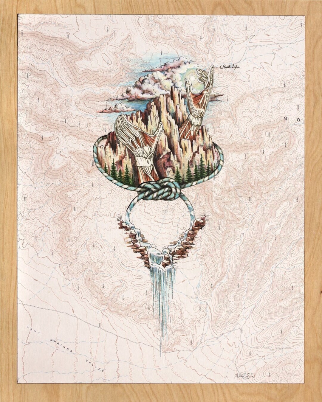 Reach Higher Climber Hands Art on Map Outdoor Painting - Etsy