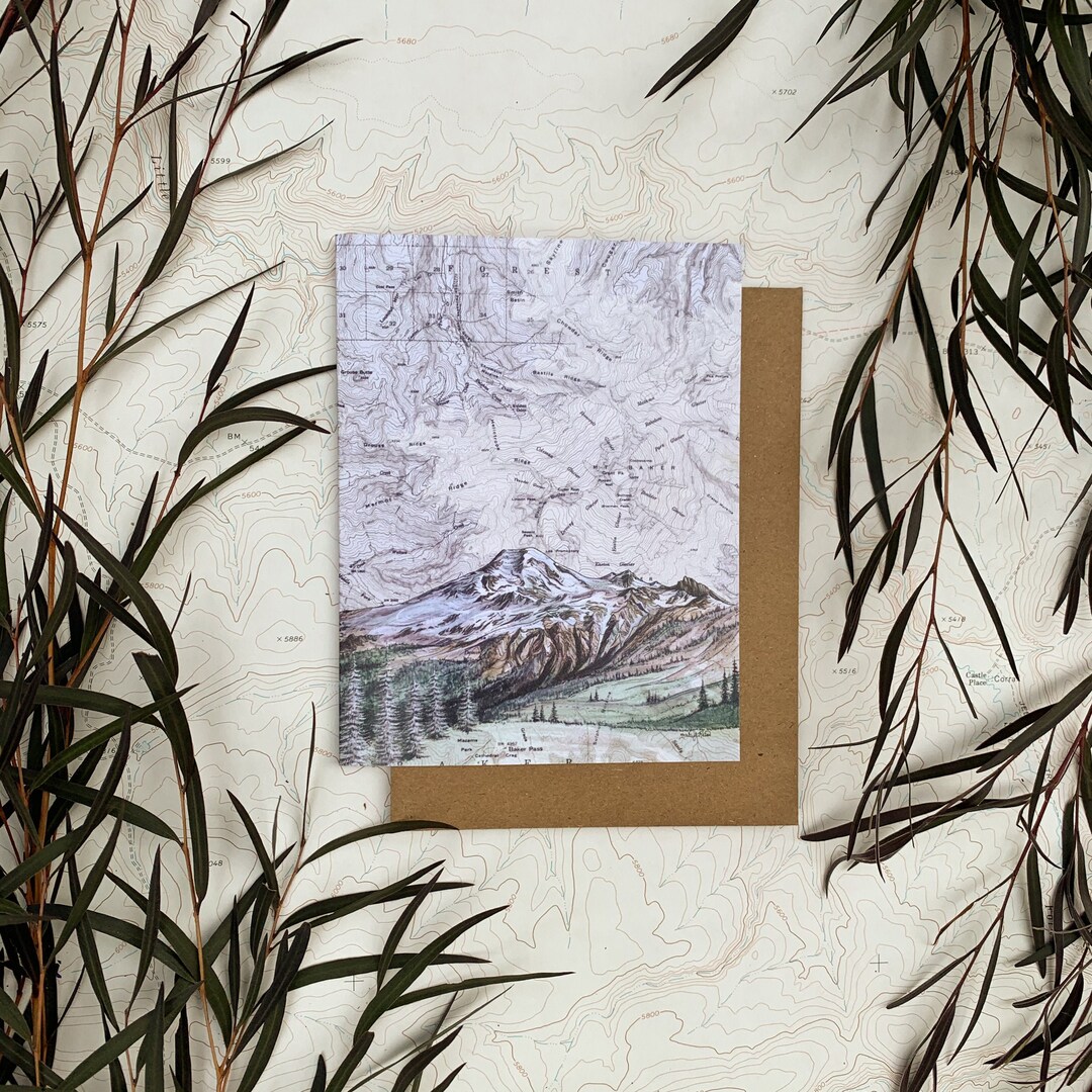 Mt. Baker Greeting Card, Mount Baker Illustration Card, Washington ...