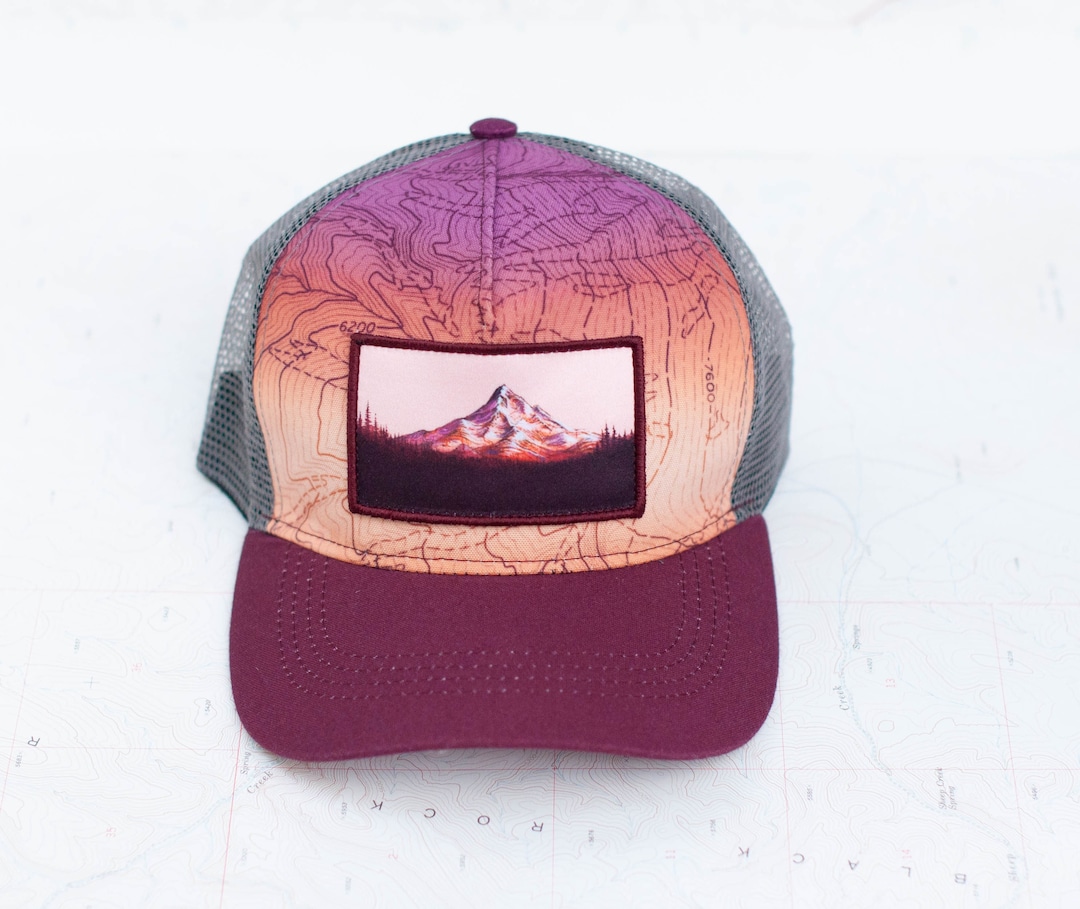Mt Hood Sunset Trucker Hat, Round Brim Trucker Hat, Oregon Mountain Hat ...