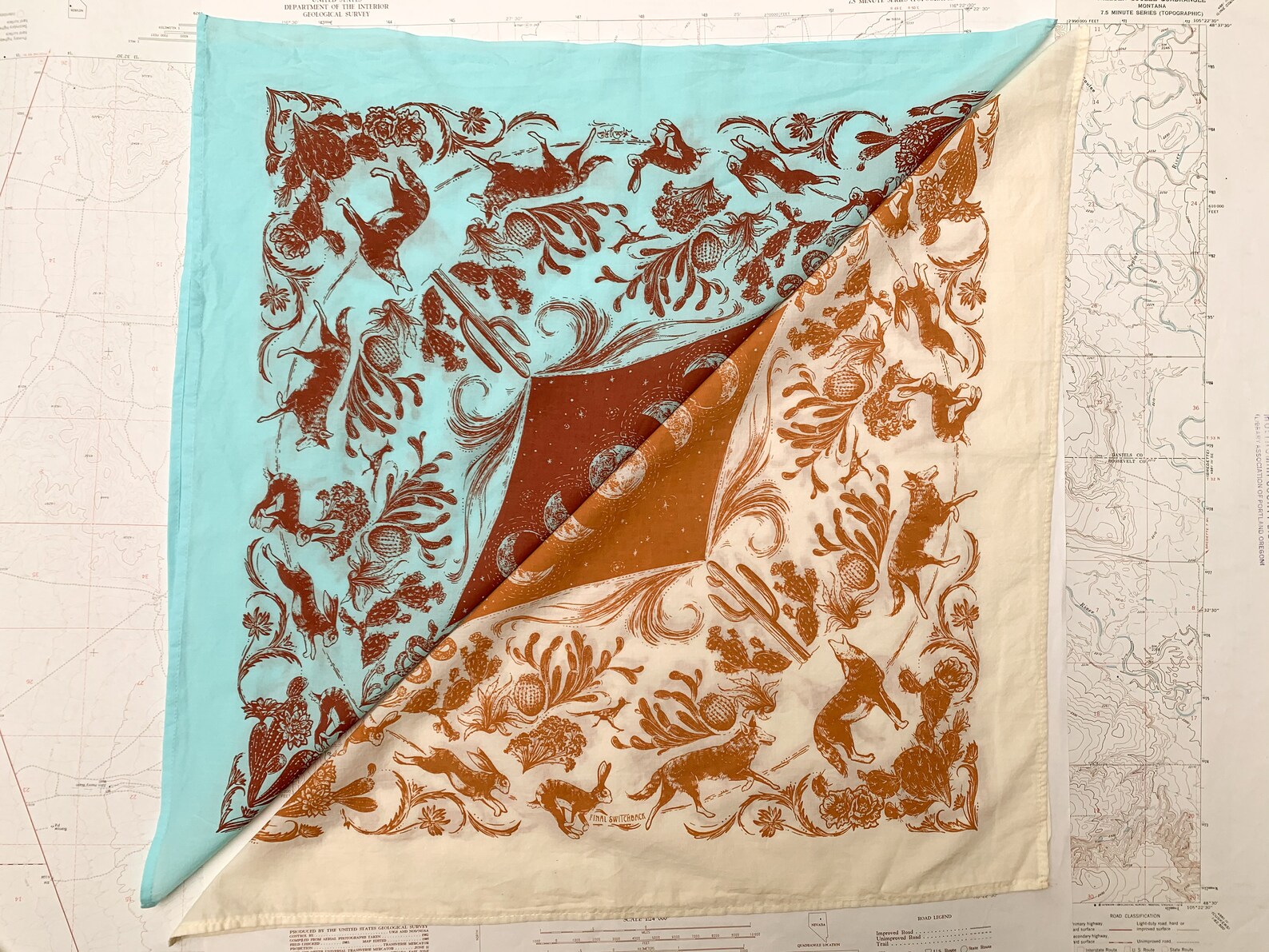 Desert Nights Bandana super soft cotton bandana Aqua and | Etsy