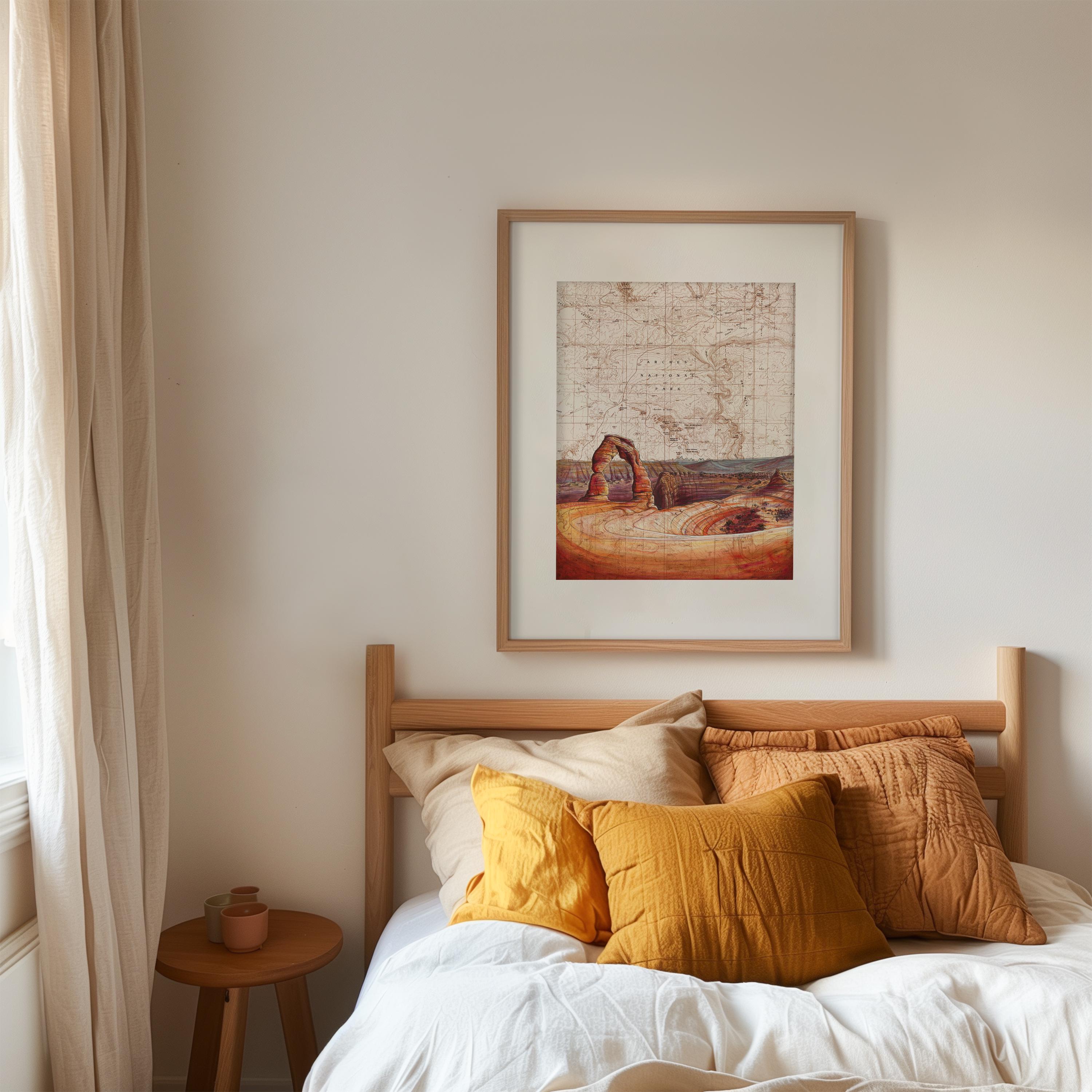 Delicate Arch Painting Print: Arches National Park Topography Map Art ...