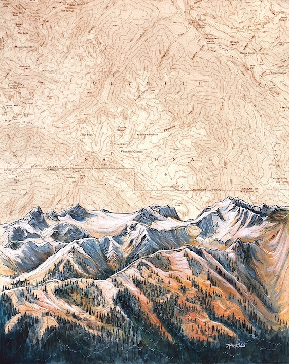 Olympic Mountain Range Drawing