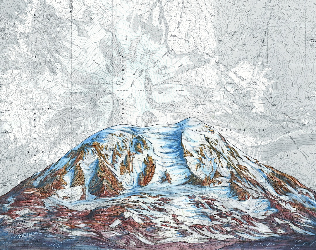 Mt Adams Summit, Mount Adams Art Painting Print Mountain Illustration ...