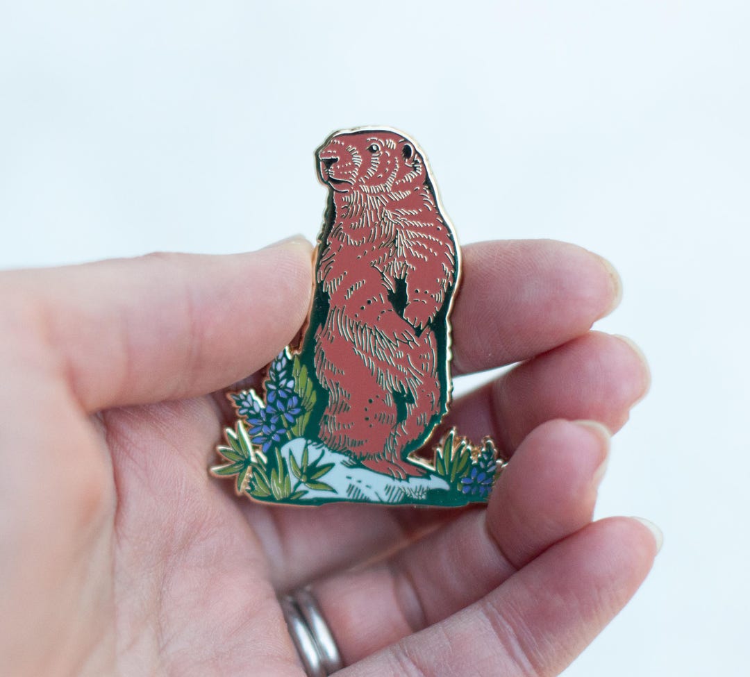 Marmot Enamel Pin, Mountain Marmot Large Hard Enamel Gold Pin, Hiker ...
