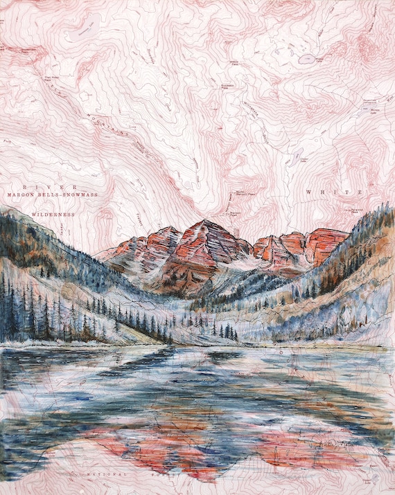 Maroon Bells print Lake Mountains landscape Lake Maroon Colorado giclee ...