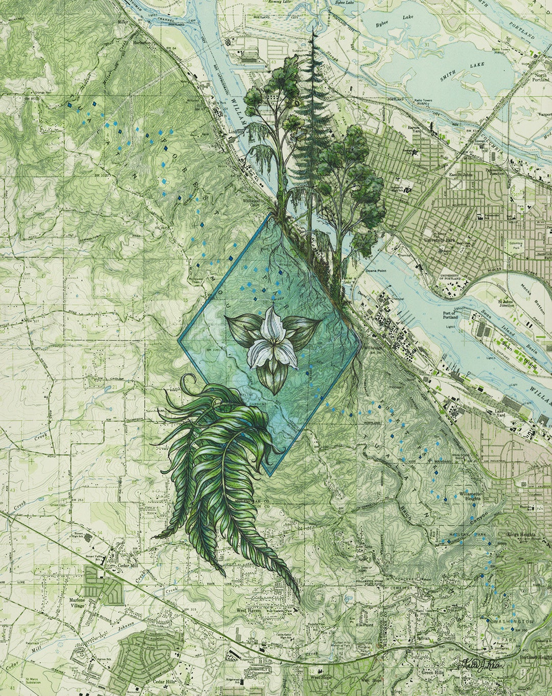 Forest Park Portland Vintage Map Art Print: Wildwood Trail - Etsy