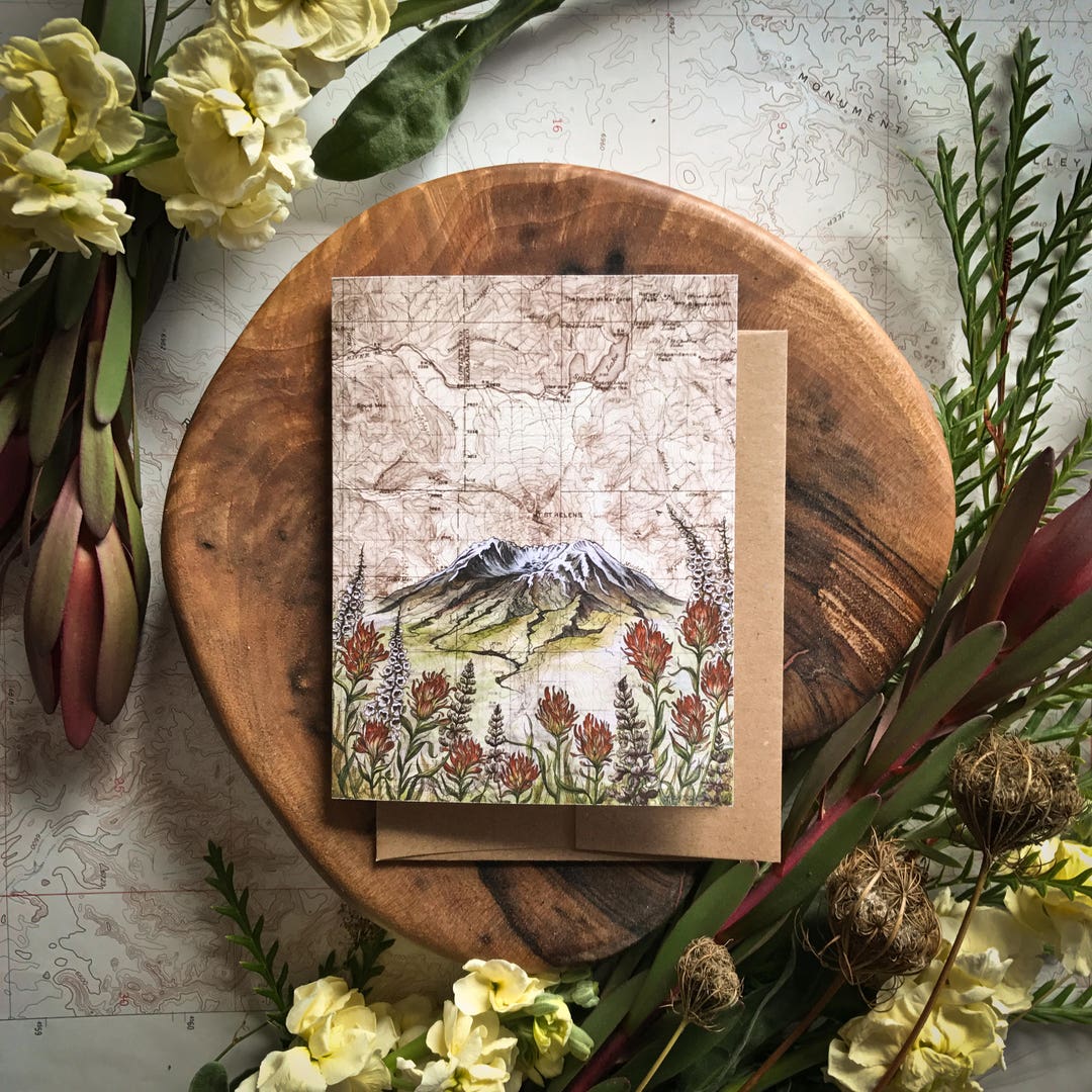 Mt. St. Helens Greeting Card, Mount St. Helens Illustration Card ...