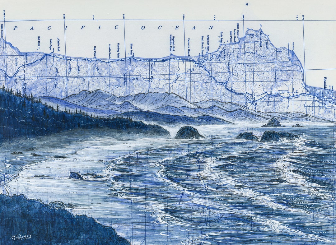 Indian Beach Painting Print: Oregon Coast Topography Art - Etsy