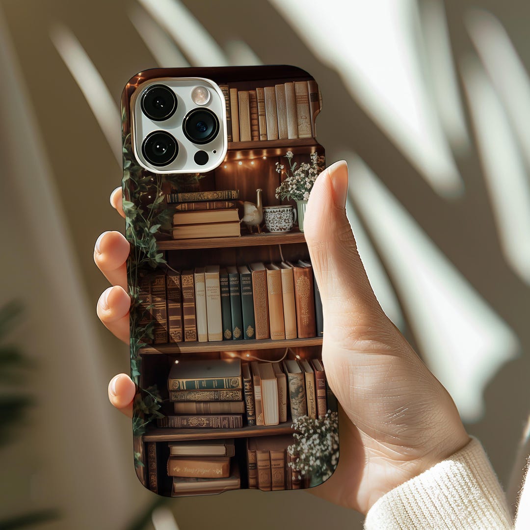 Bookshelf Phone Case Aesthetic Book Lover Gift Cover Literary Accessory ...