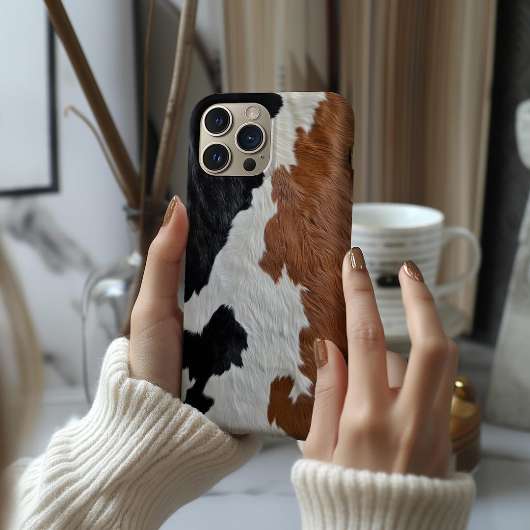 Cowhide Phone Cover Black Brown White Animal Pattern Cow Art Case for ...