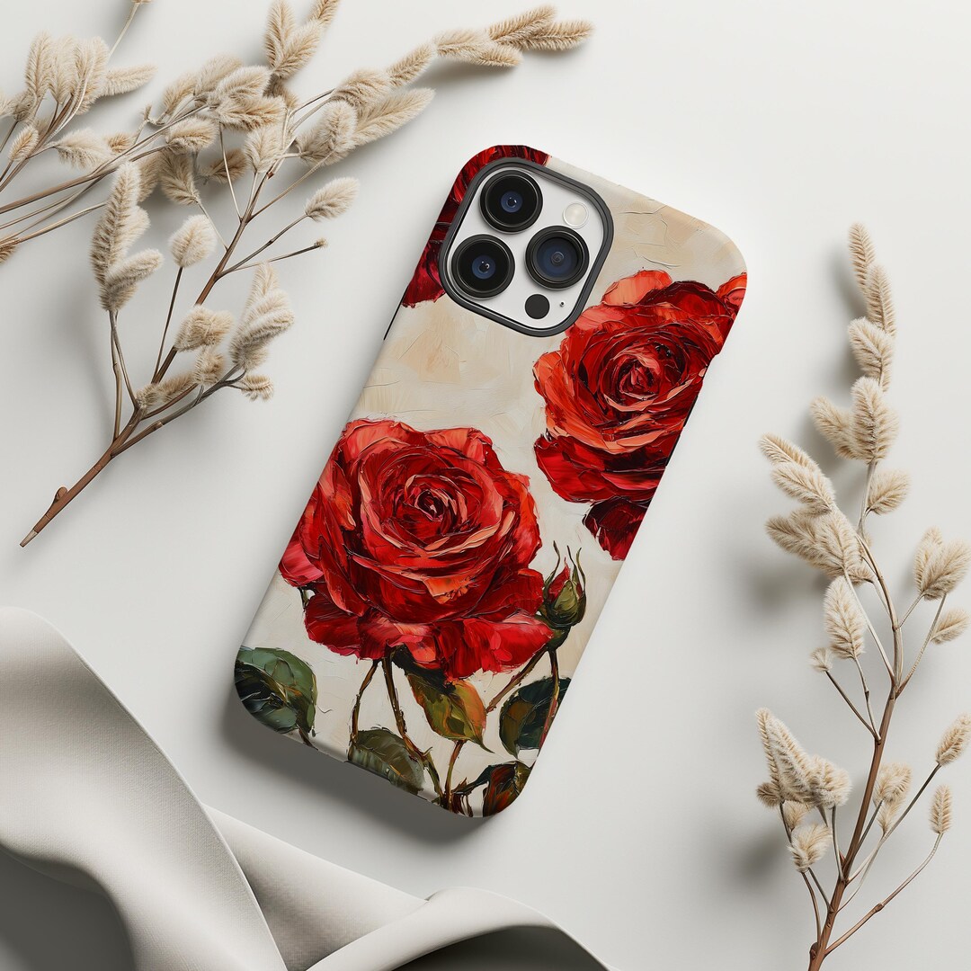 Red Rose Phone Case Artistic Oil Paint Cover Floral Gift Art for Her ...
