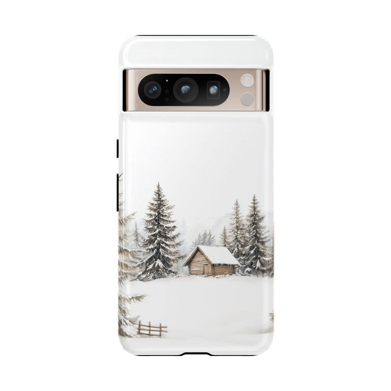 Winter Wooden Cabin Phone Case | Snow Forest Pines | Grey White | Case ...