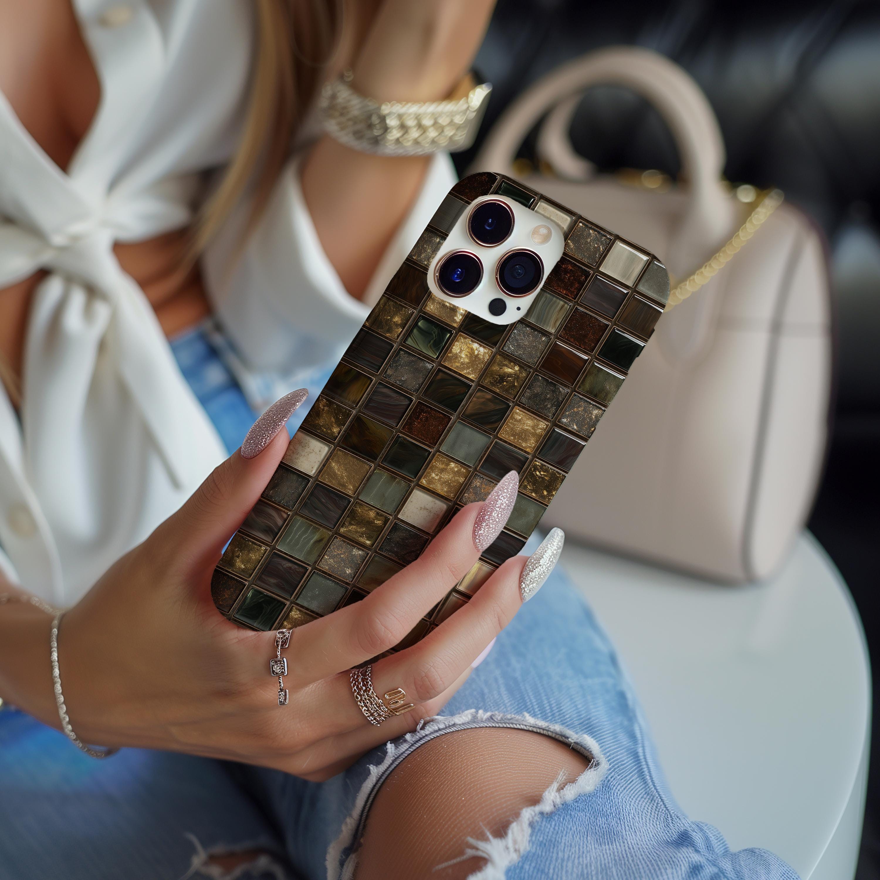Brown Stained Glass Print Phone Case Tile Elegant Colorful Cover for ...