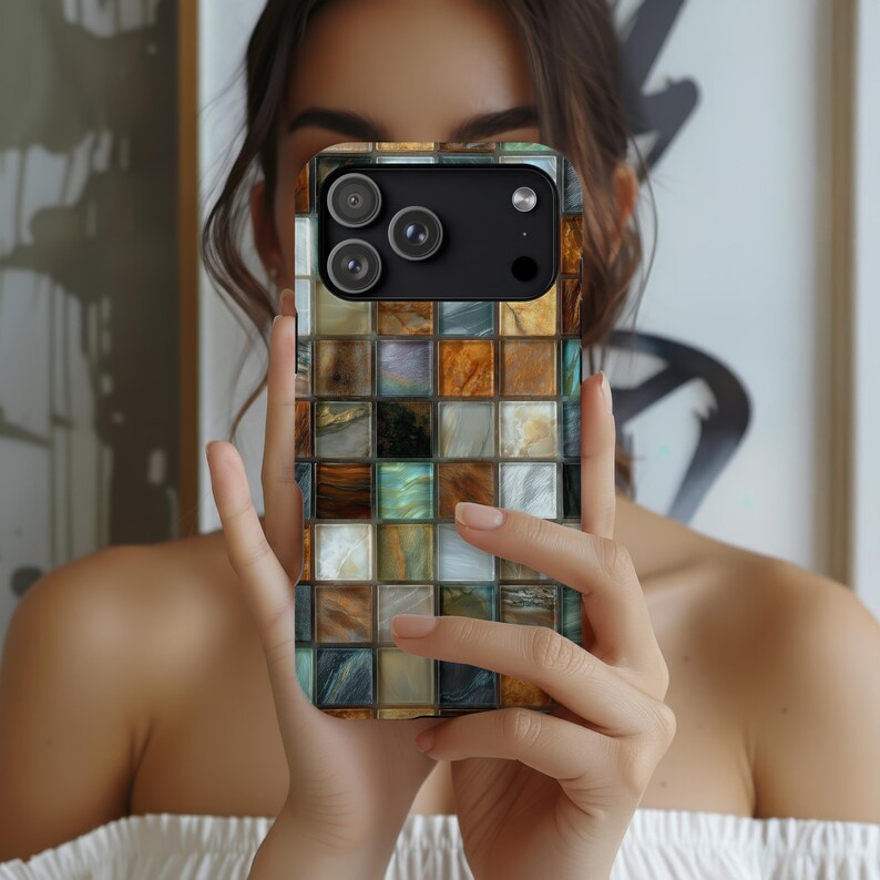Mosaic Print Phone Case Tile Elegant Colorful Square Design Cover for ...
