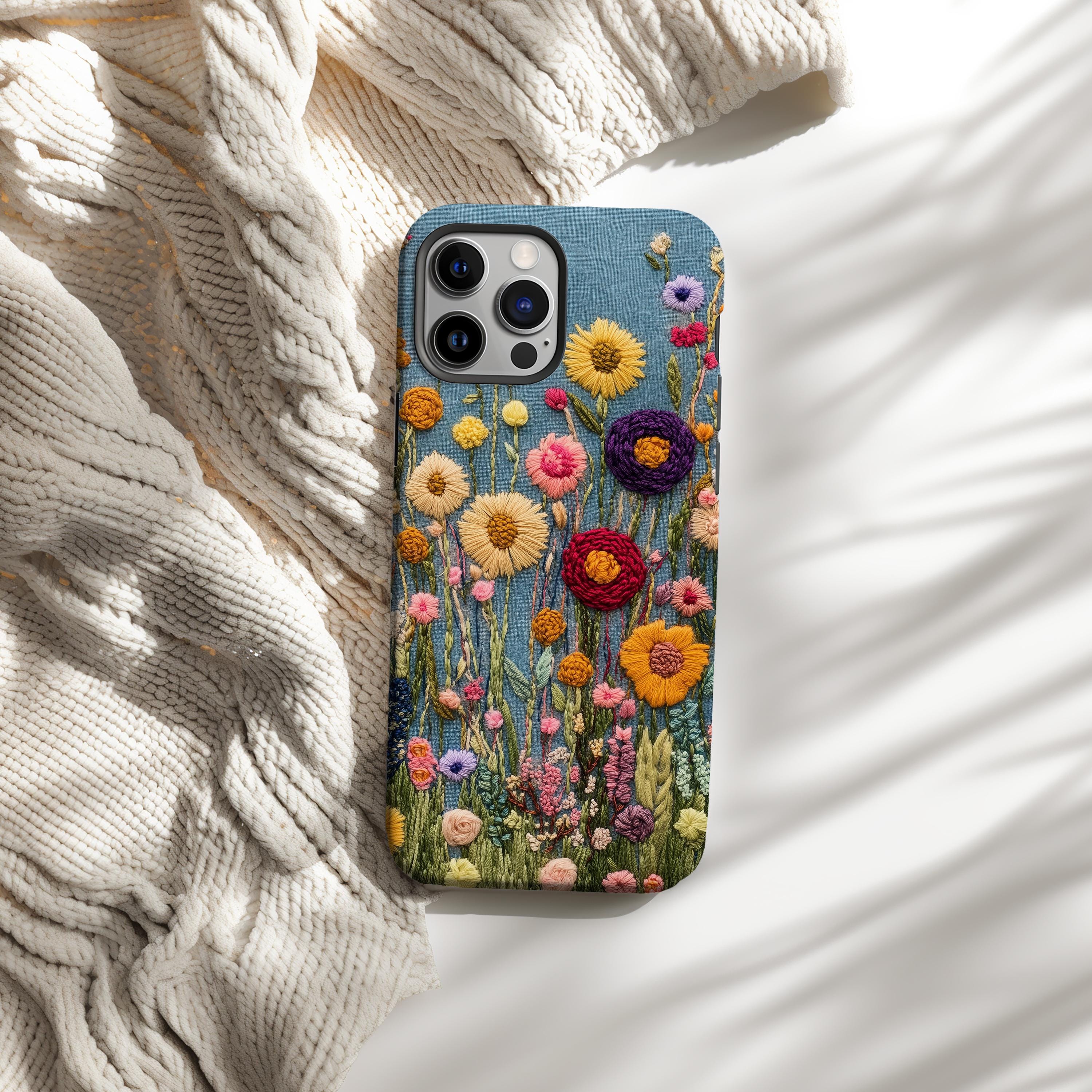 Blooming Flower Phone Case Spring Embroidered Print Cover Magsafe for ...
