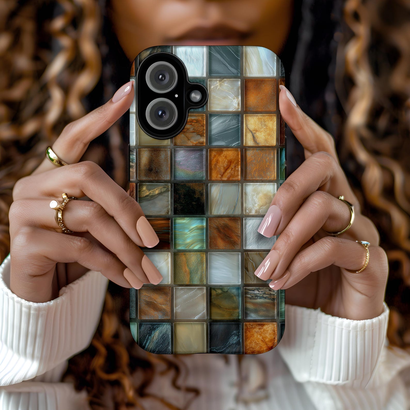Mosaic Print Phone Case Tile Elegant Colorful Square Design Cover for ...
