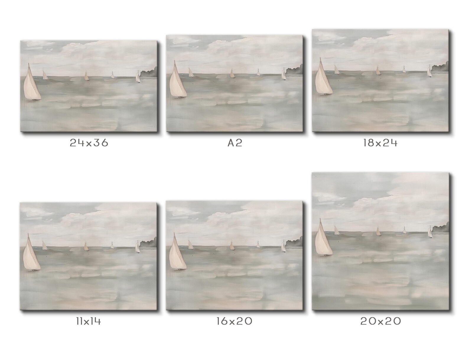 Coastal Neutral Gallery Wall Art Set of 4, Tonal Vintage Seascape Beach ...